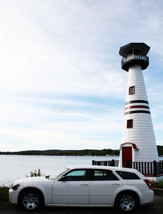 White Car White Lighthouse Call it Continuity Stock Image - Image of ...