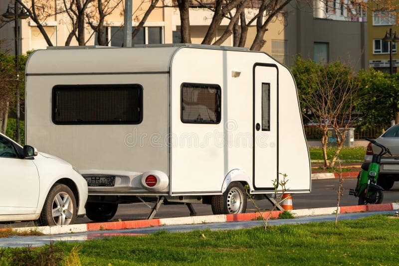 A White Caravan Spotted on the Roadside Stock Image - Image of activity ...