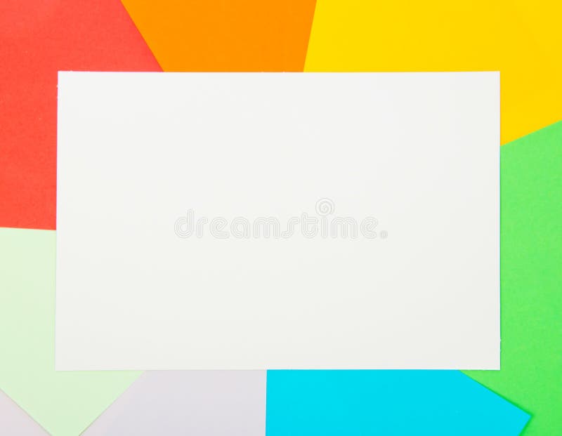 White Card on Color Sheets of Paper Stock Image - Image of pattern ...