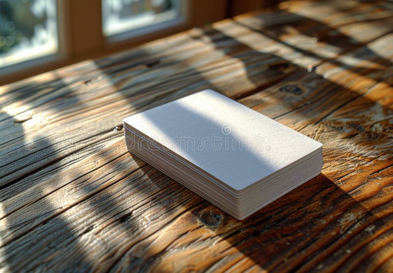 White Card Deck on Rustic Wooden Table with Sunbeam Stock Photo - Image ...