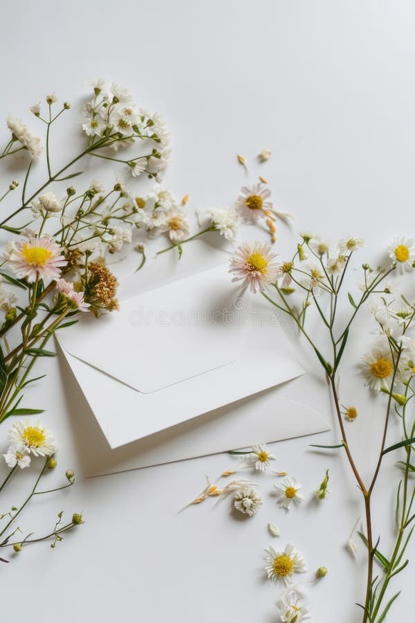 A White Card Envelope is Placed Inside a Floral Frame Stock ...