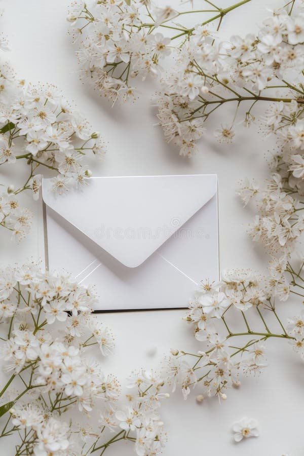A White Card Envelope is Placed Inside a Floral Frame Stock ...