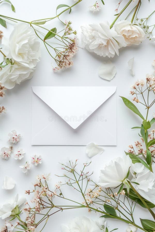 A White Card Envelope is Placed Inside a Floral Frame Stock Photo ...