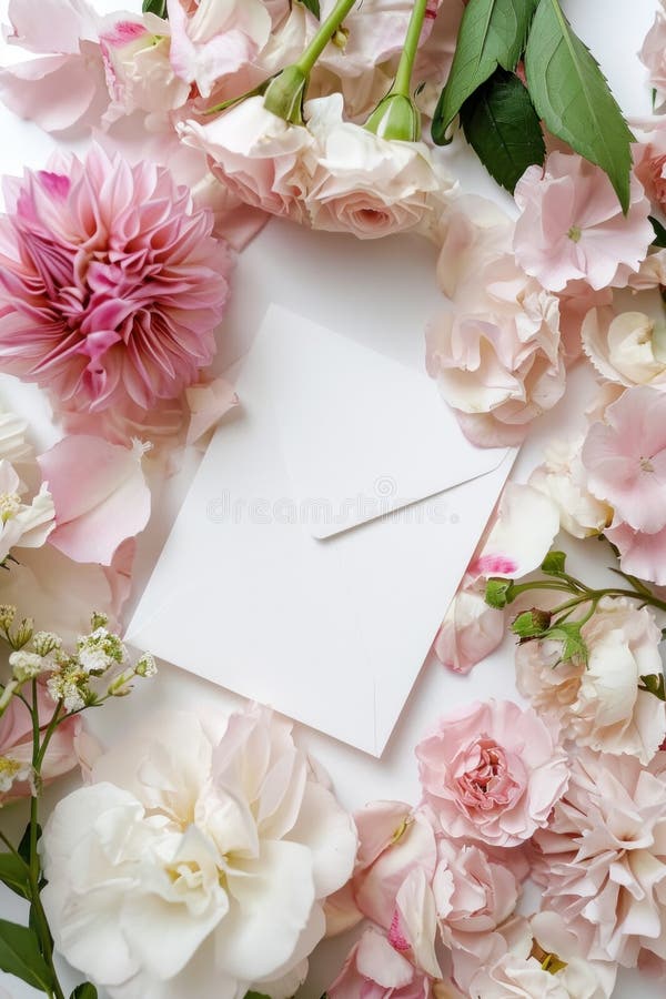 A White Card Envelope is Placed Inside a Floral Frame Stock Photo ...
