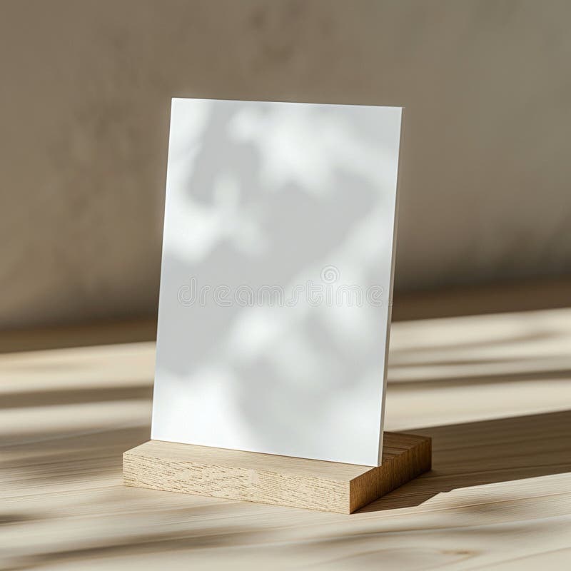 White Card Holder on Wooden Table Stock Illustration - Illustration of ...