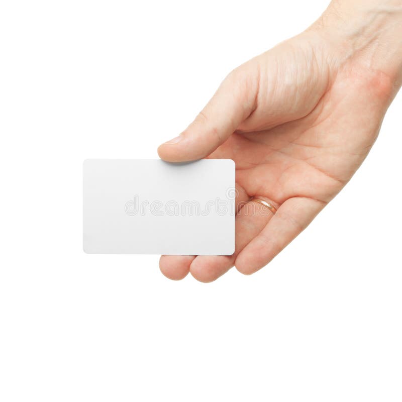 White Card in a Human Hand Isolated on White Background Stock Photo ...