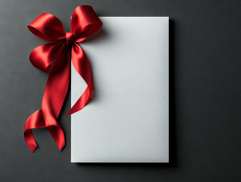 A White Card with a Red Ribbon Tied Around it Stock Image - Image of ...