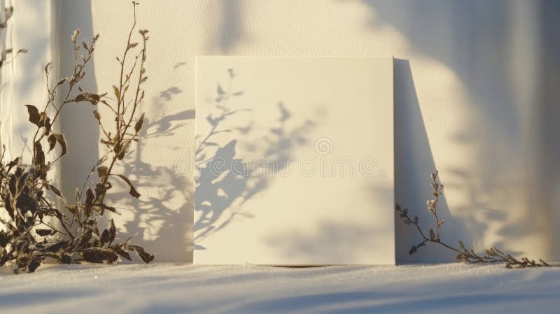 White Card with Shadowed Branches on a White Surface Stock Illustration ...