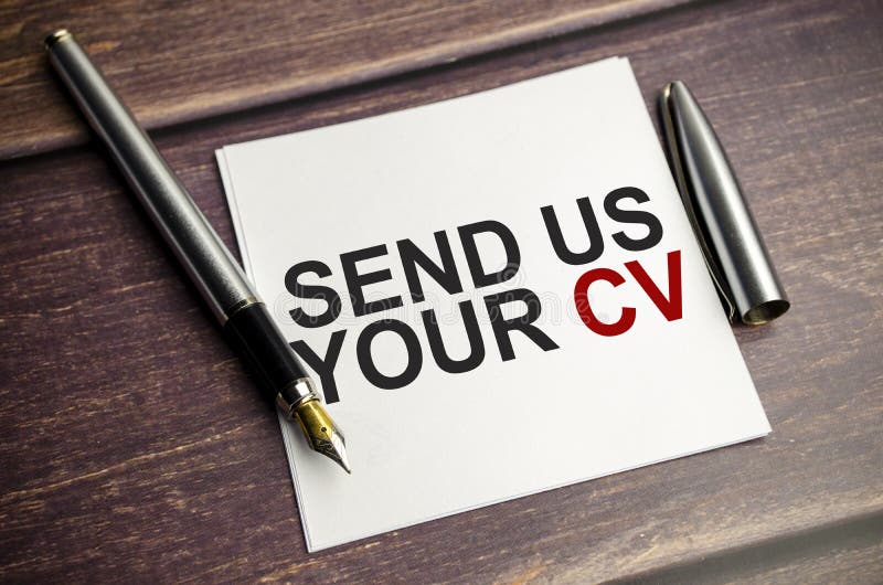 White Card with Text Send Us Your Cv on Wooden Background Stock Image ...