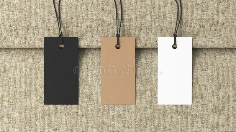 White, Cardboard, Black Rectangular Tags Mockup on Fabric Background ...