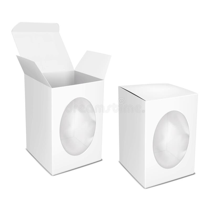 White Cardboard Box with Clear Plastic Window and Tuck-in Flap. 3d ...