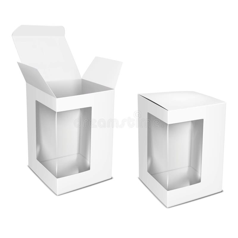 White Cardboard Box with Clear Plastic Window and Tuck-in Flap. Open ...