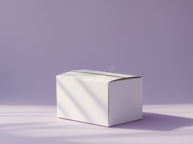WHITE CARDBOARD BOX on LIGHT LILAC BACKGROUND Stock Photo - Image of ...