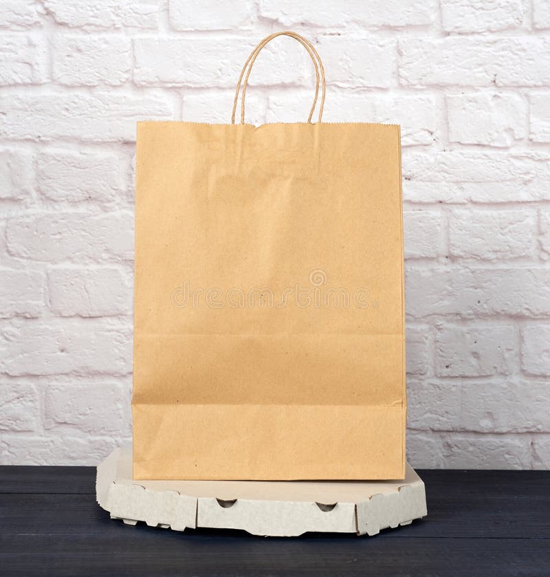 White Cardboard Box with Pizza and Disposable Paper Bag Stock Photo ...