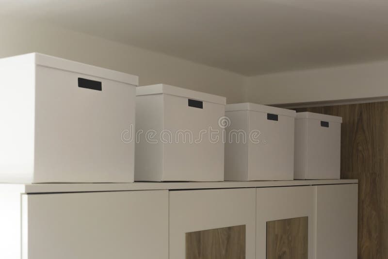 White Cardboard Boxes As a Storage Element in the Interior Stock Image ...