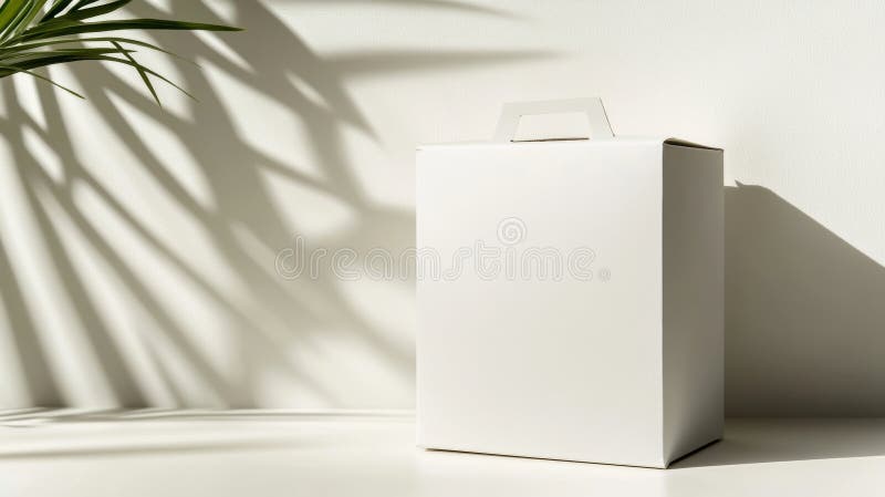 White Cardboard Takeaway Box with Handle Placed on White Surface with ...