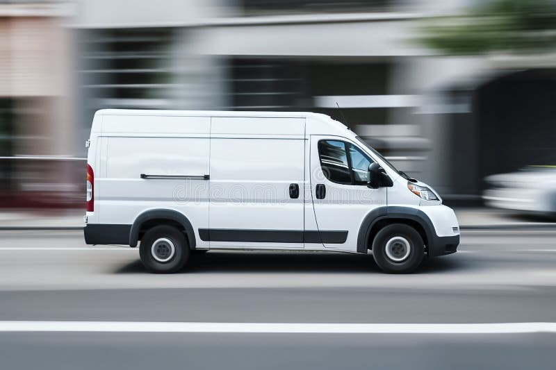 White Cargo Delivery Van on City Street. Motion Blur Stock Photo ...