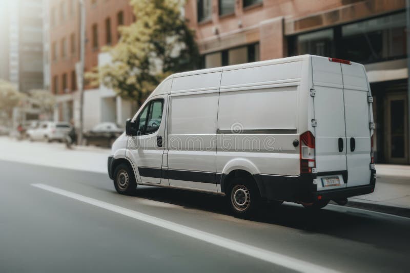 White Cargo Delivery Van in City Streets Stock Illustration ...
