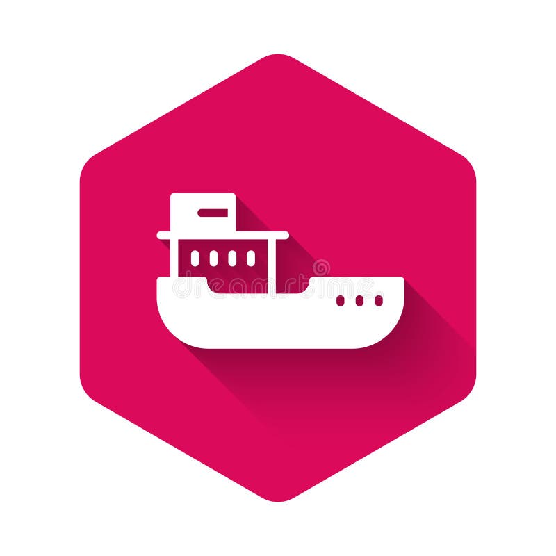 White Cargo Ship Icon Isolated with Long Shadow Background. Pink ...