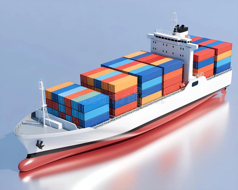 A White Cargo Ship with a Red Bottom is Loaded with Multiple Colorful ...