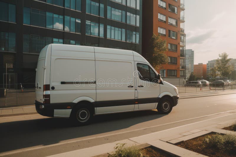White Cargo Van. Isolated on Solid Color Studio Background. Side View ...