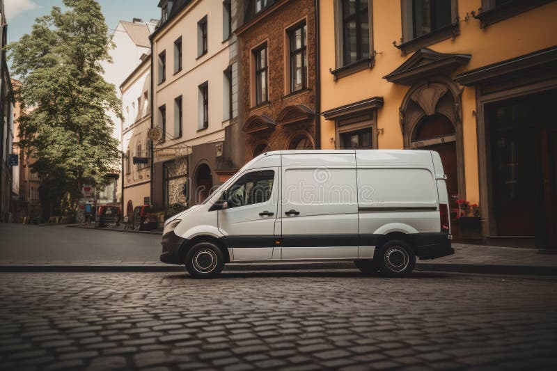 White Cargo Van. Isolated on Solid Color Studio Background. Side View ...
