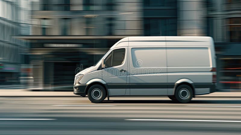 A White Cargo Van Drives on a City Street during the Day Stock Image ...