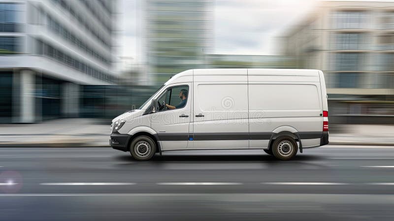 A White Cargo Van Drives on a City Street during the Day Stock Photo ...