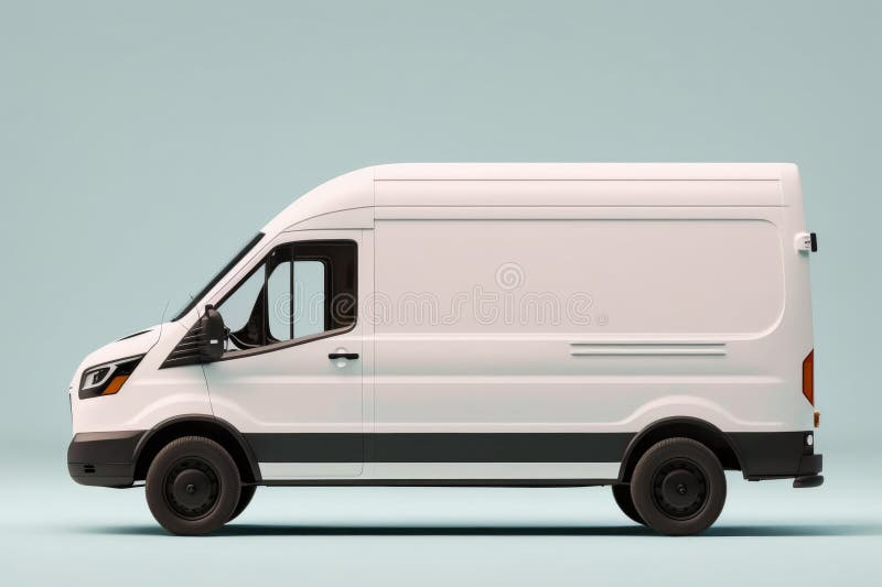 White Cargo Van. Isolated on Solid Color Studio Background. Side View ...