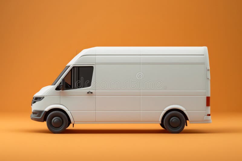 White Cargo Van. Isolated on Solid Color Studio Background. Side View ...