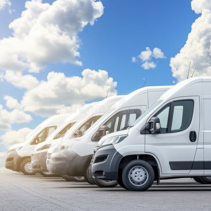White Cargo Vans Parked Under a Sunny Sky Stock Illustration ...