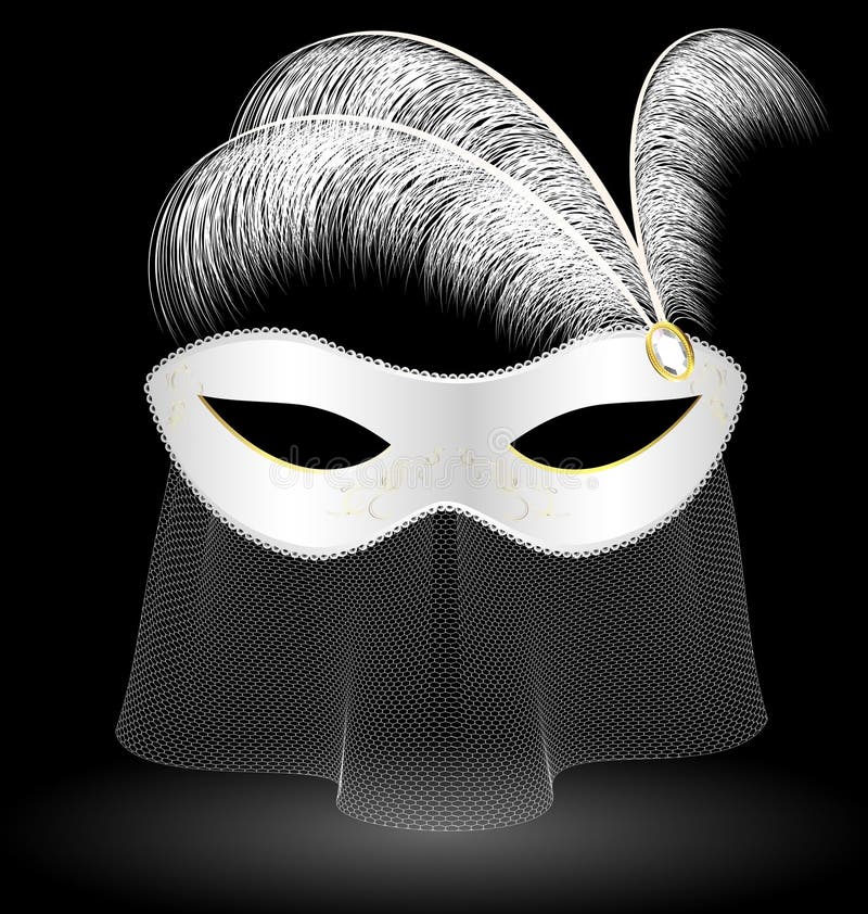 White Carnival Half-mask and Feathers Stock Vector - Illustration of ...