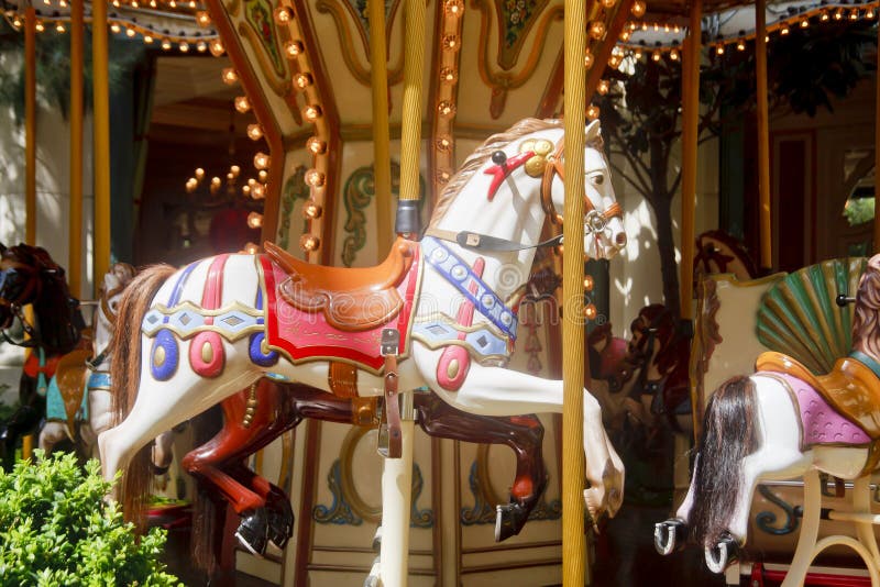 White Carousel Horse Head in Shadows Stock Image - Image of park ...