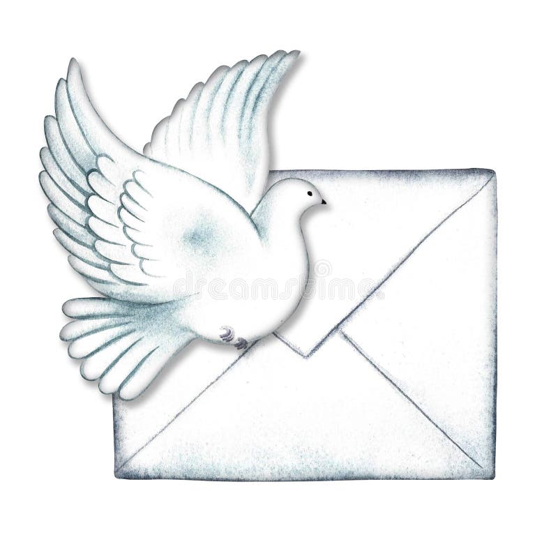 A White Carrier Pigeon and a Postal Envelope. a Hand-drawn Watercolor ...