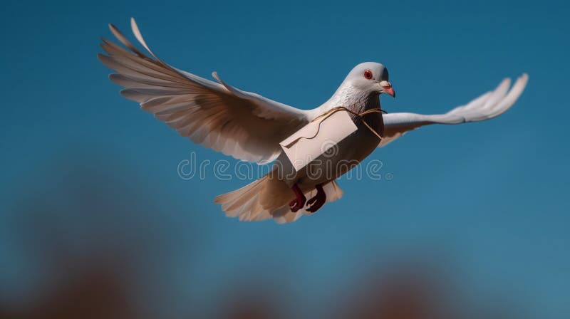 A White Carrier Pigeon Wearing a Postman Hat Flies with a Message in ...