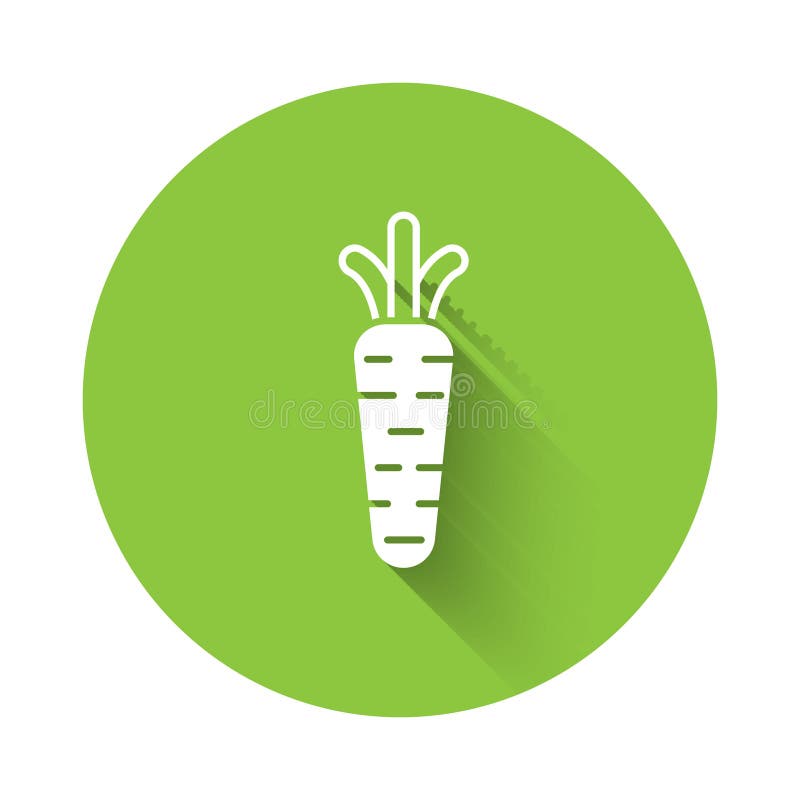 White Carrot Icon Isolated with Long Shadow. Green Circle Button Stock ...