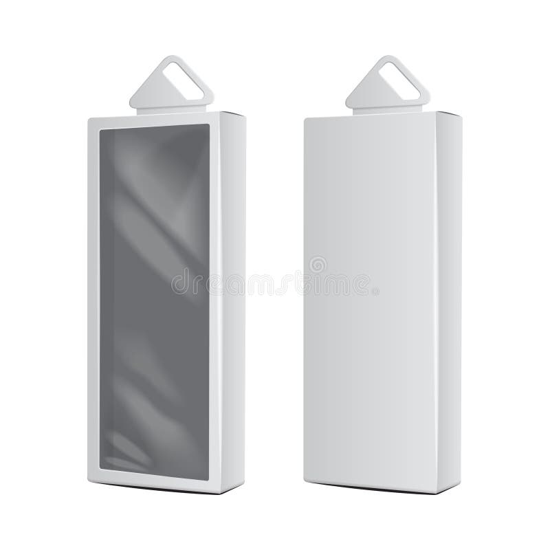 White Carton Boxes with Plastic Hanging Hole. Realistic Vector Mockup ...