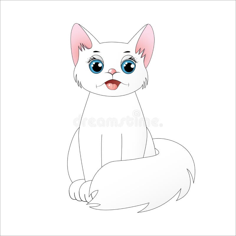 White cartoon cat stock illustration. Illustration of cheerful - 101962527