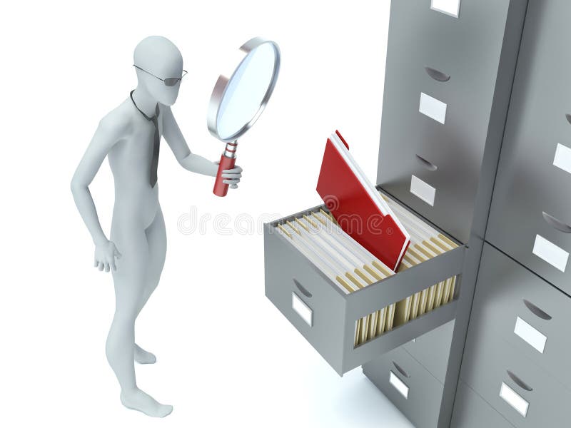 White Cartoon Character Search in Red Folder Stock Illustration ...