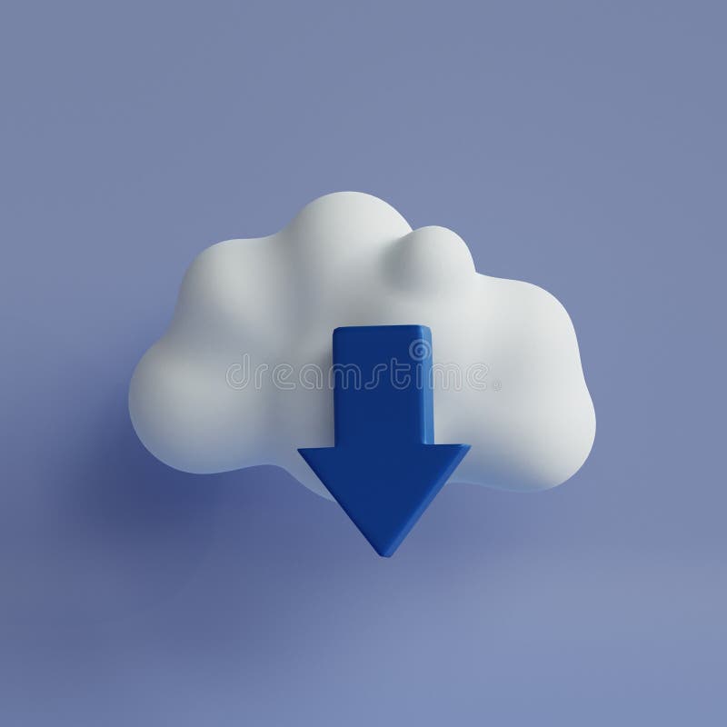 White Cartoon Cloud with Blue Arrow Down. Data Icon Stock Illustration ...