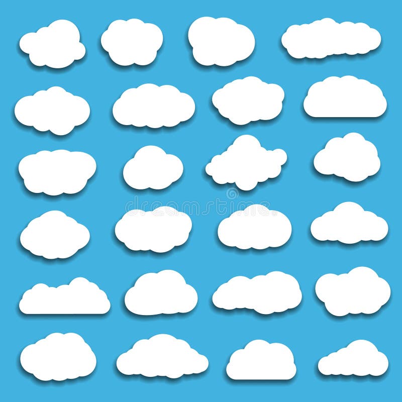 White Cartoon Clouds on Blue Sky with Shadows Stock Vector ...