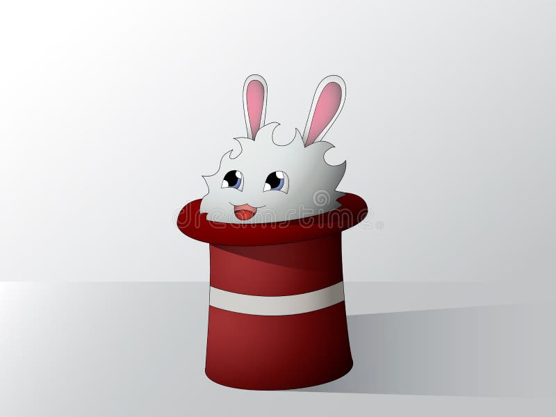 White Cartoon Rabbit Sits in Hat Stock Illustration - Illustration of ...
