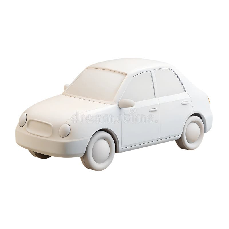 White Cartoon Toy Car with White Background. Plastic Style Icon Stock ...