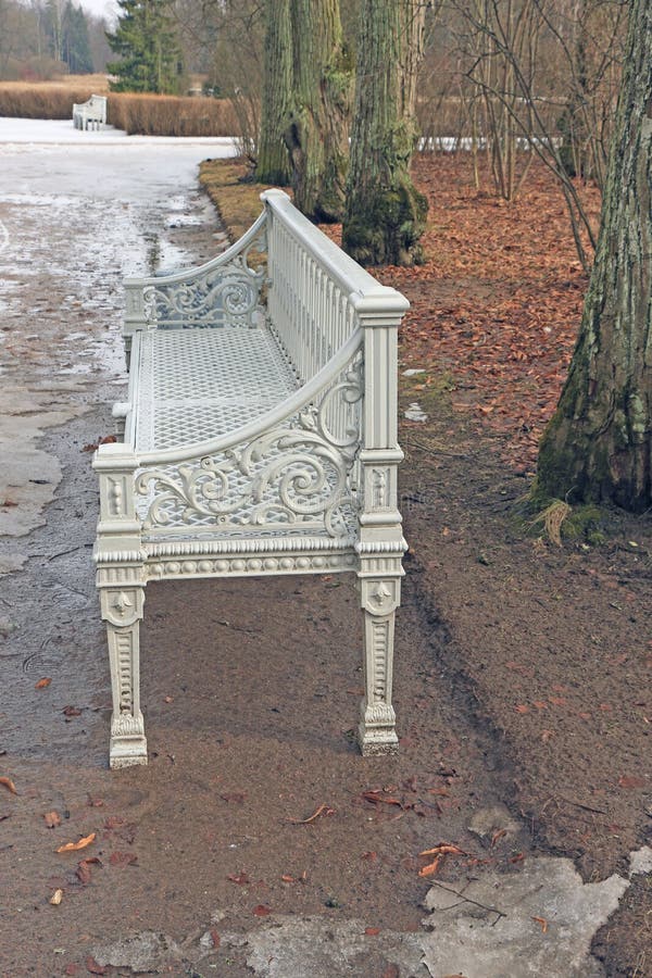 White Cast-iron Bench in the Park Stock Image - Image of castiron ...