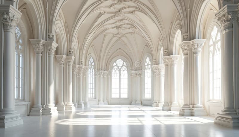 White Castle Interior Features Arches, Columns, Window Background ...