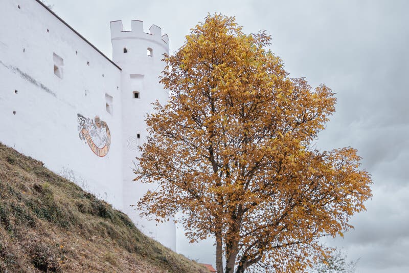 White Castle Tower with Sundial on the Hill in the Fall Stock Photo ...
