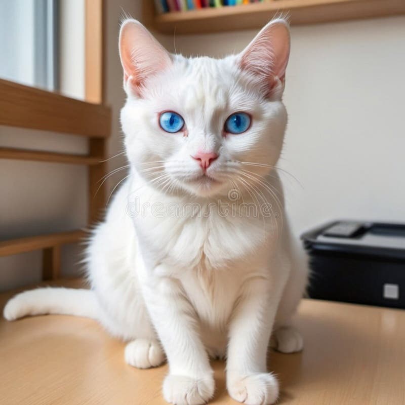 White Cat with Blue Eyes, Abstract Animals Pets, AI Generated Image ...
