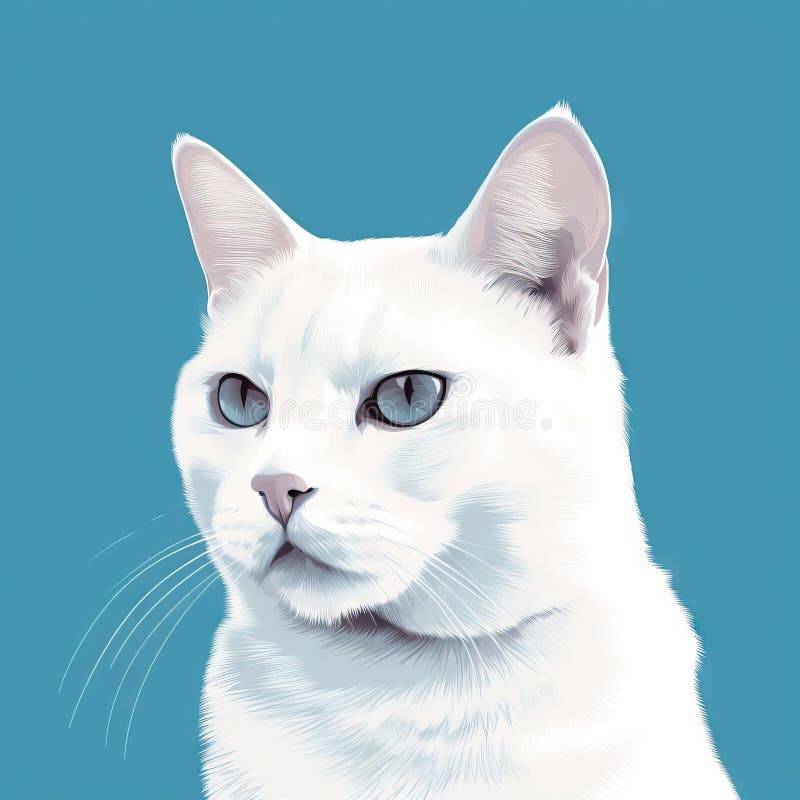 A White Cat with Blue Eyes is Looking at the Camera with a Serious Look ...