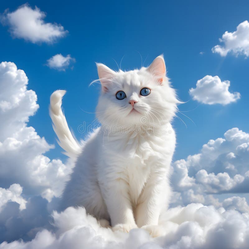 A White Cat with Blue Eyes Sitting in the Sky Stock Photo - Image of felino, companion: 346018520