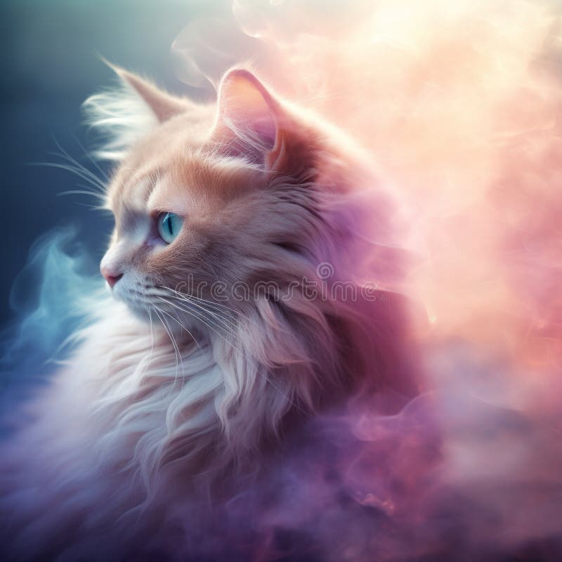 A White Cat with Blue Eyes Sitting in Smoke Stock Image - Image of ...